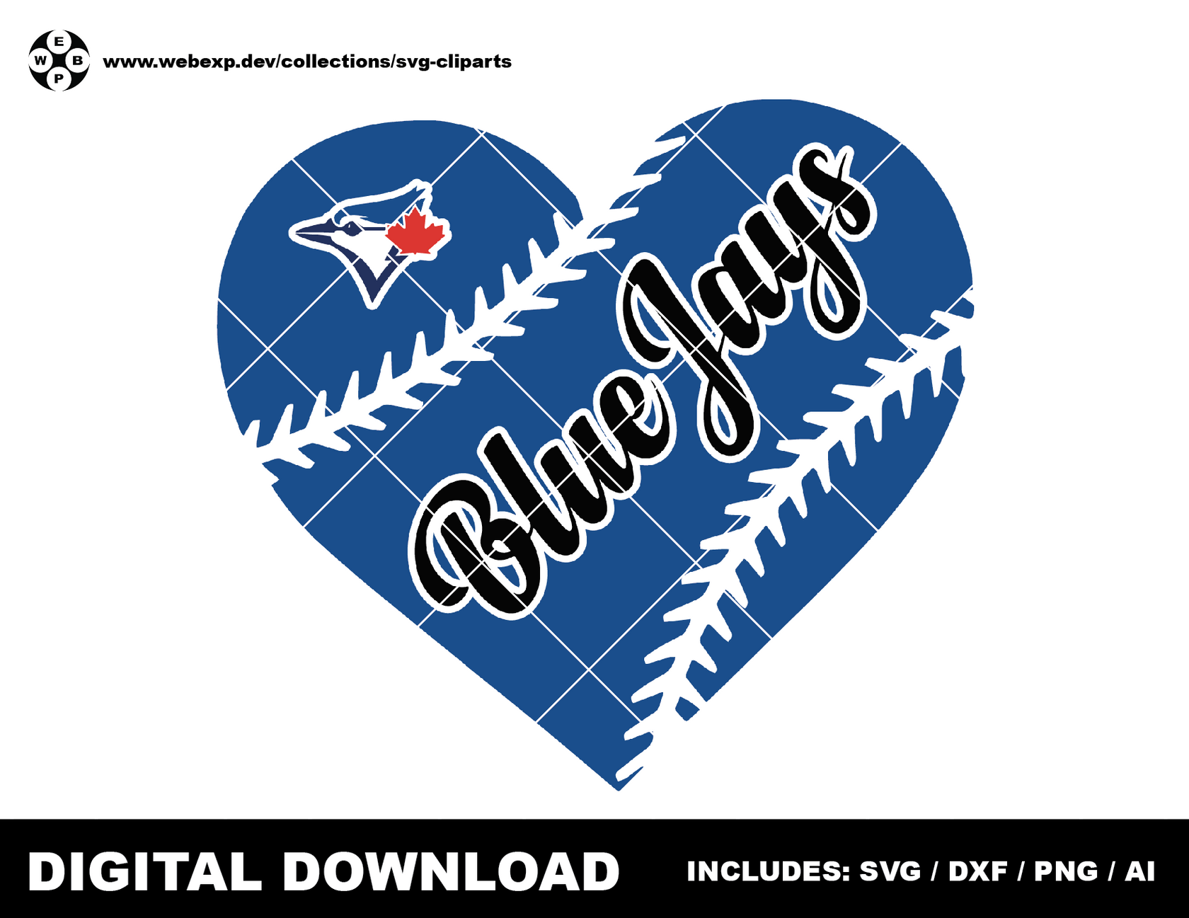 Blue Jays heart baseball logo, clipart SVG PNG DXF instant download ...