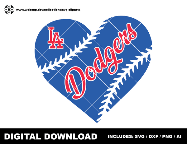 Dodgers heart baseball logo, clipart SVG PNG DXF instant download ...
