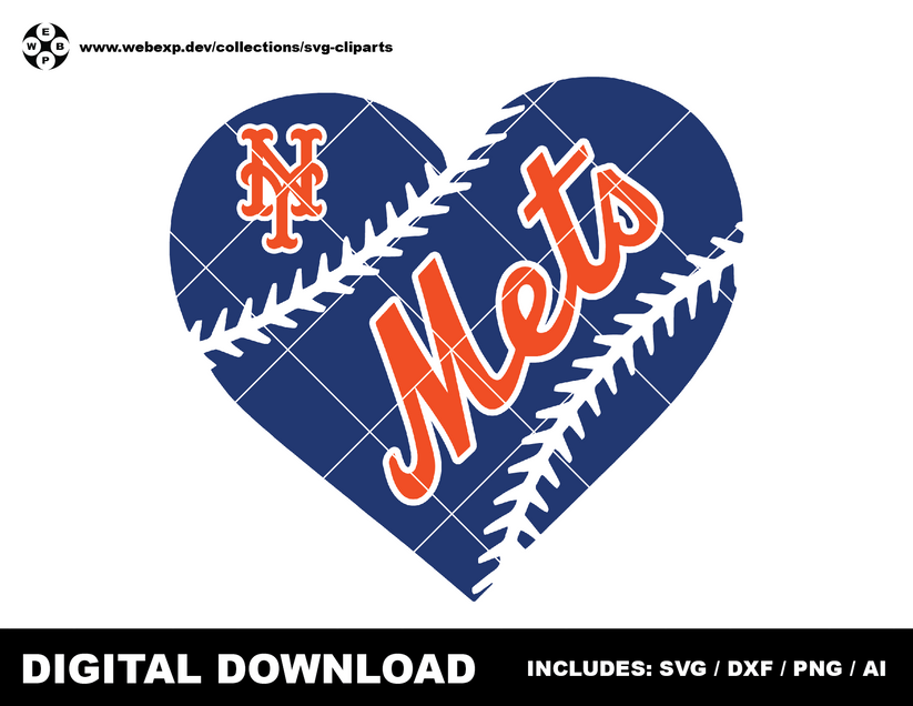 Mets heart baseball logo, clipart SVG PNG DXF instant download – WEBEXP ...