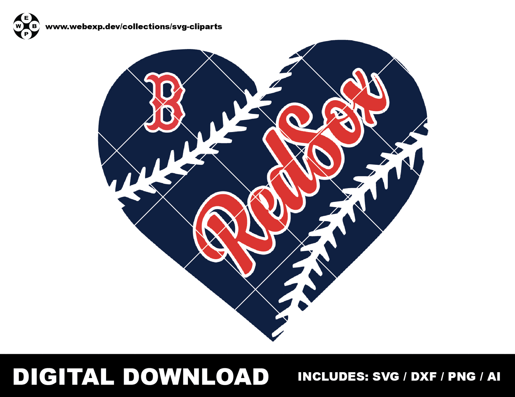 Redsox heart baseball logo, clipart SVG PNG DXF instant download ...